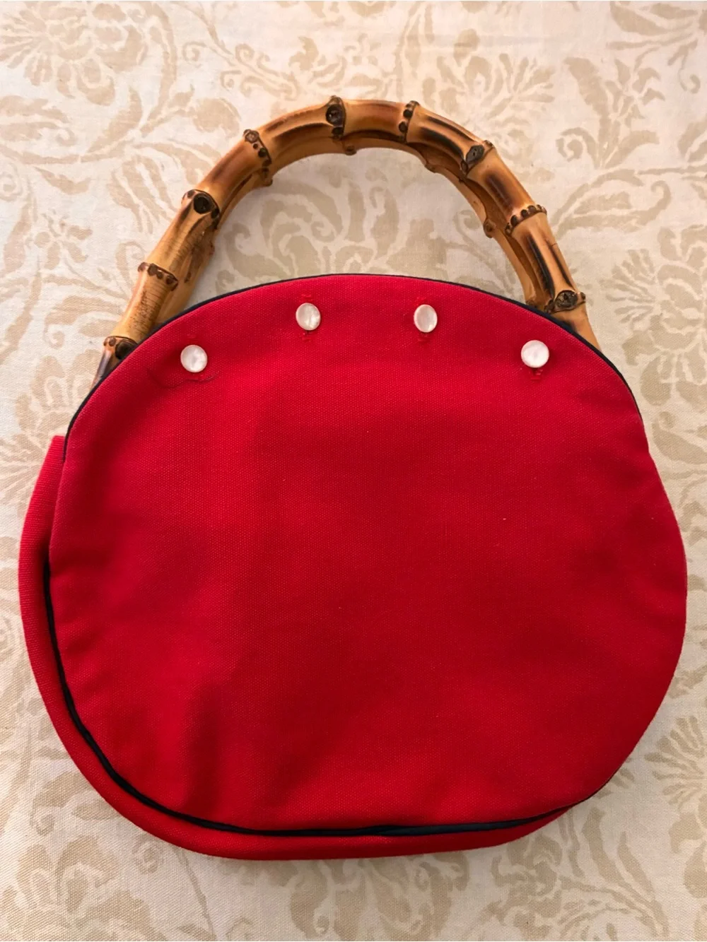 Delanthe | Bags | Delanthe Bermuda Bag Purse Bamboo Handles Red Navy ...